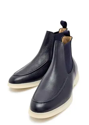 AURELIEN City Grained Leather Chelsea Boots - Navy