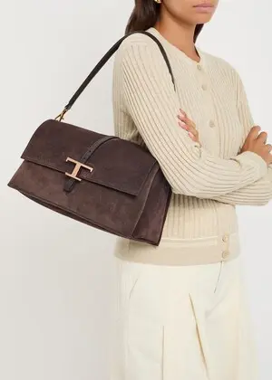 TOD'S Suede Shoulder Bag - Dark Brown