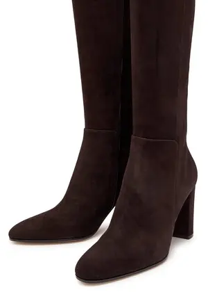 GIANVITO ROSSI Suede Knee-high Zip-up Block Heel Boots