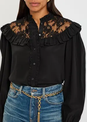 Chloé Ruffled Lace-trim Silk Blouse