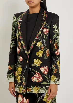Alice + Olivia Denny Floral-print Linen-blend Blazer