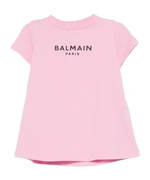 Balmain Round Neck Short Sleeve Dress With Letter Details