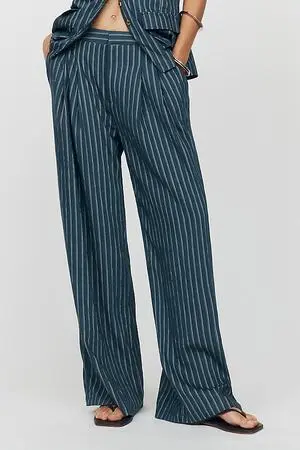 Maeve Avery Pinstripe Wide-leg Pleated Trousers
