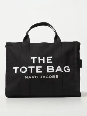 Marc Jacobs The Medium Tote Bag In Cotton Canvas With Logo Lettering - Black