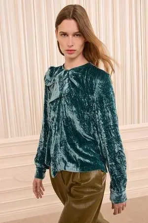 Ulla Johnson Vesa Long Sleeve Velvet Bow Blouse - Jadeite
