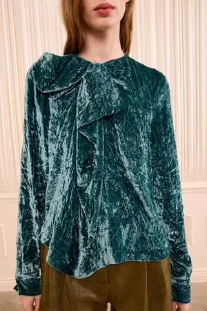 Ulla Johnson Vesa Long Sleeve Velvet Bow Blouse