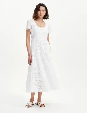 FINERY LONDON Petite Jemma Cotton Tiered Midi Dress - White