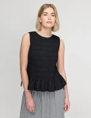 FINERY LONDON Malani Cotton Shirred Sleeveless Top - Black