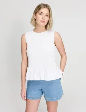 FINERY LONDON Malani Cotton Shirred Sleeveless Top - White