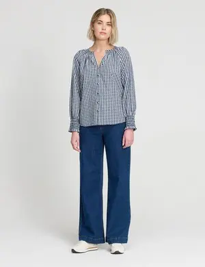 FINERY LONDON Sandy Cotton Gingham Long Sleeve Blouse