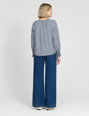 FINERY LONDON Sandy Cotton Gingham Long Sleeve Blouse