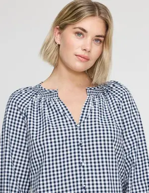 FINERY LONDON Sandy Cotton Gingham Long Sleeve Blouse