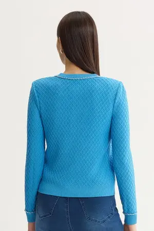 Ming Wang Raised Diamond Ribbed Knit Cardigan