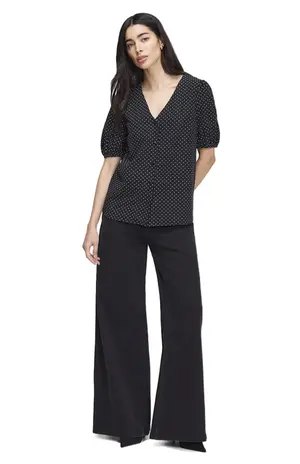 FINERY LONDON Fleur Short Sleeve Polka Dot Blouse - Black Spot