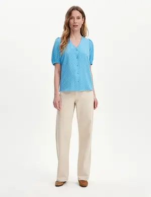 FINERY LONDON Fleur Short Sleeve Button Through Top