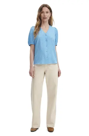 FINERY LONDON Fleur Short Sleeve Polka Dot Blouse - Blue Spot