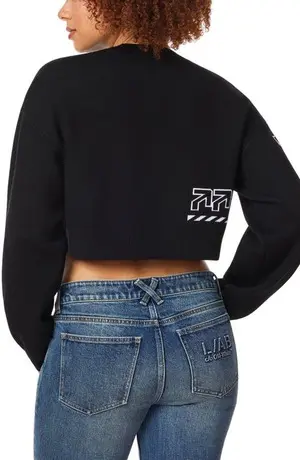 L/AB C/O OFF-WHITE Cropped Crewneck Sweater With Graphic Detail