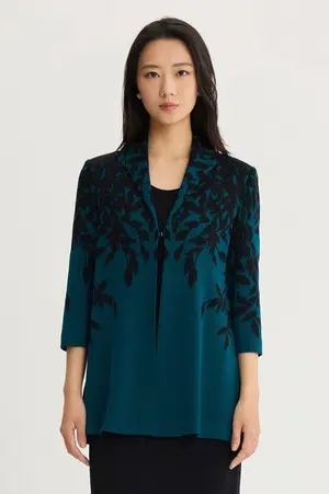 Ming Wang Floral Cascade Flat Knit Jacket