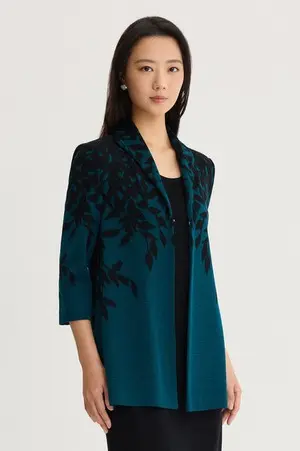 Ming Wang Floral Cascade Flat Knit Jacket