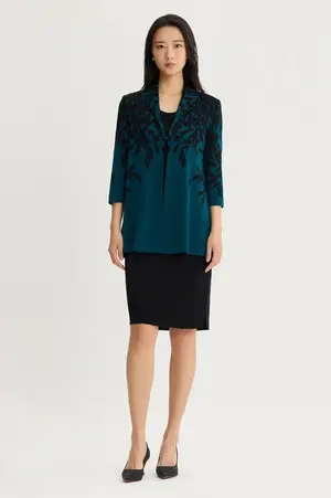Ming Wang Floral Cascade Flat Knit Jacket