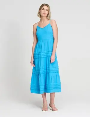FINERY LONDON Hazel Cotton Cheesecloth Midi Dress - Blue