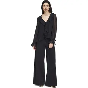 FINERY LONDON Jannelle Sheer Ruffle Detail Blouse - Black