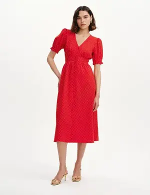 FINERY LONDON Petite Samantha Button Down Midi Dress - Red Spot