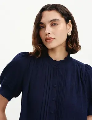 FINERY LONDON Teagan Cotton Cheesecloth Pintuck Blouse