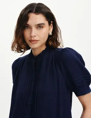 FINERY LONDON Teagan Cotton Cheesecloth Pintuck Blouse