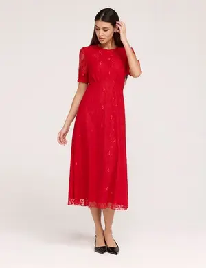 FINERY LONDON Mela Lace Midi Dress - Red