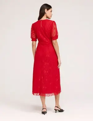 FINERY LONDON Mela Lace Midi Dress - Red
