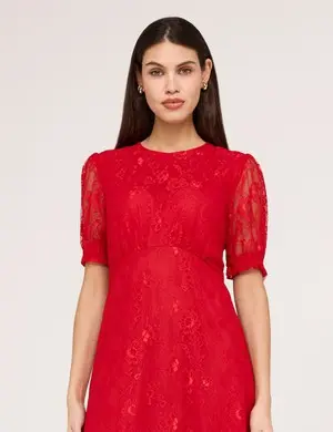 FINERY LONDON Mela Lace Midi Dress - Red