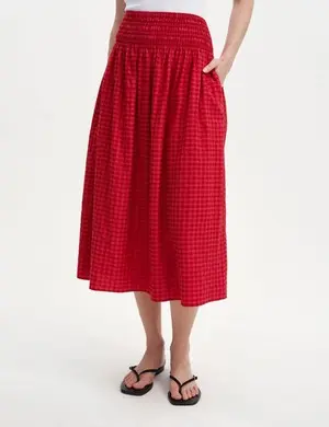 FINERY LONDON Vanessa Gingham Seersucker Midi Skirt - Pink