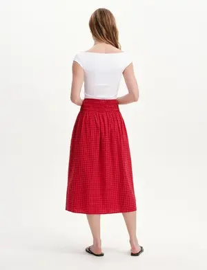 FINERY LONDON Vanessa Gingham Seersucker Midi Skirt - Pink