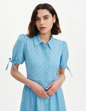 FINERY LONDON Petite Estee Midi Shirt Dress - Blue Spot