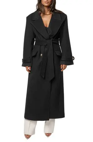JLUXLABEL Empire Double Breasted Longline Coat - Black