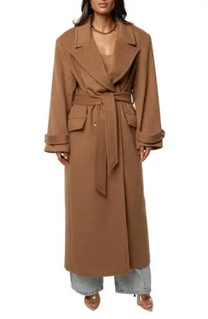 JLUXLABEL Empire Double Breasted Longline Coat - Brown