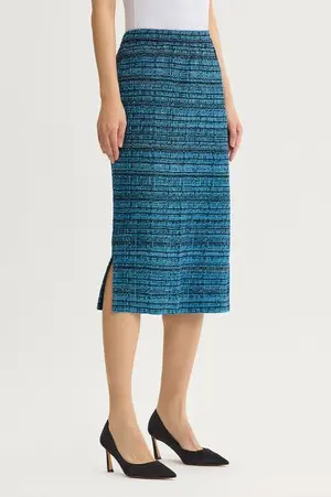 Ming Wang Side Slit Tweed Knit Pencil Skirt
