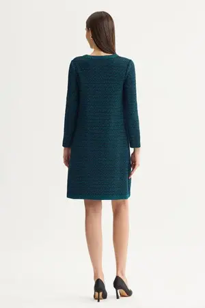 Ming Wang Split V Neck Jacquard Knit Dress