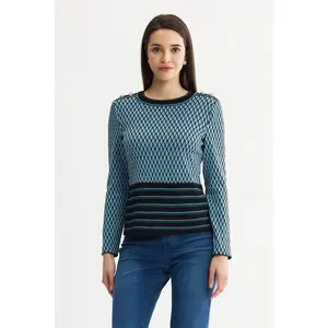 Ming Wang Diamond Pattern Ribbed Knit Top