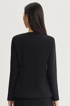 Ming Wang Stretch Deco Crepe Drape Front Jacket