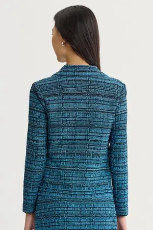 Ming Wang Lapel Collar Tweed Knit Jacket