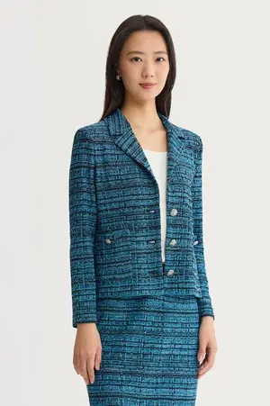 Ming Wang Lapel Collar Tweed Knit Jacket