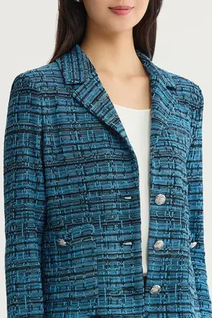 Ming Wang Lapel Collar Tweed Knit Jacket