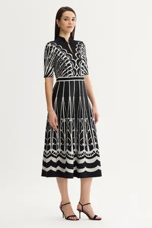 Ming Wang Fit & Flare Knit Maxi Dress