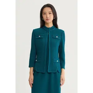 Ming Wang Braided Trim Pointelle Knit Jacket