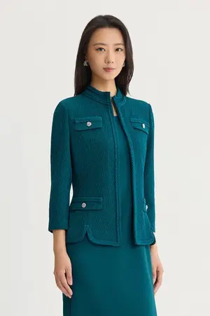 Ming Wang Braided Trim Pointelle Knit Jacket