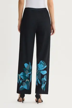 Ming Wang Floral Jacquard Soft Knit Pants