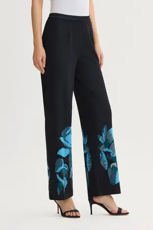 Ming Wang Floral Jacquard Soft Knit Pants