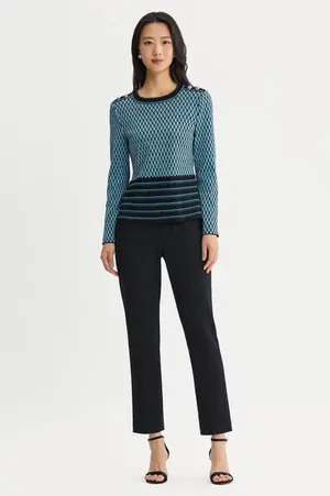 Ming Wang Diamond Pattern Ribbed Knit Top With Button Detail
